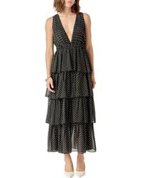 Endless Rose Dot Ruffle Sleeveless Maxi Dress in Black | Lyst