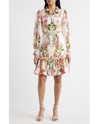 Julia Jordan Floral Long Sleeve Tie Belt Organza Cocktail Shirtdress in ...