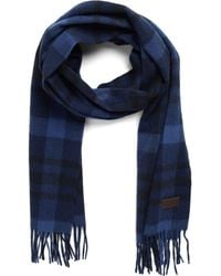 Hickey Freeman Plaid Colorblock Cashmere Fringe Scarf in Black for Men ...