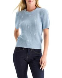 Lucky Brand Bow Embroidered Short Sleeve Sweater in Blue | Lyst