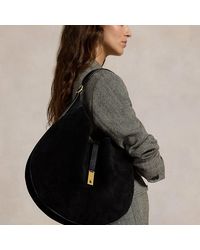 Polo Ralph Lauren Polo Id Suede Large Shoulder Bag in Natural | Lyst