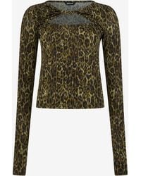 Roberto Cavalli Leopard-Print Cut-Out Swimsuit in White | Lyst UK