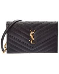 Saint Laurent Cassandra Small Leather Wallet On Chain in Natural | Lyst UK