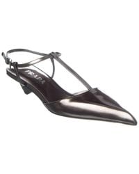 Prada Logo Leather Pointy-Toe Pump in Black | Lyst UK