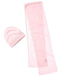 Amicale Cashmere Brushed Cashmere Hat & Scarf Set in Red | Lyst UK
