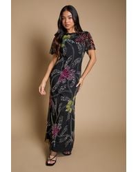 Oasis Petite Angel Sleeve Statement Embellished Maxi Dress in Blue ...