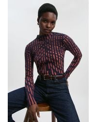 Karen Millen Geo Jacquard Knit Long Sleeve Top in Green | Lyst UK