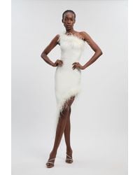 Karen Millen Feather Figure Form Bandage Knit Maxi Dress in Blue | Lyst UK