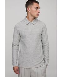BoohooMAN Slim Panelled Zip Neck Interlock Polo in White for Men | Lyst UK