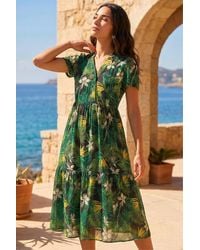 Roman Tropical Print Sequin Midi Dress in Natural | Lyst UK