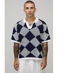 BoohooMAN Oversized Boxy Open Stitch Crochet Knitted Polo in Green for ...