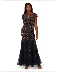 Adrianna Papell Bead Mesh Long Dress in Pink | Lyst UK