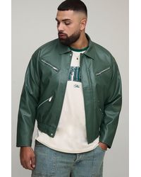 BoohooMAN Tall Boxy Fit Zip Detail Pu Collared Bomber Jacket in Black ...