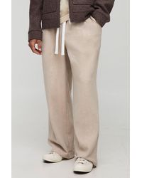 BoohooMAN Pearl Trim Half And Waist Crease Front Wide Leg Trouser in ...