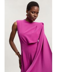 Karen Millen Tailored Drape Cape Wide Leg Jumpsuit in White | Lyst UK