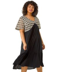 Roman Curve Crochet Detail Midi Dress in Pink | Lyst UK