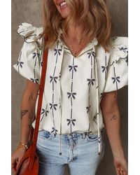 Everyday the Label Bow Back Ruffle Blouse in Blue | Lyst UK