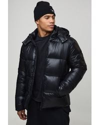 BoohooMAN Tall Regular Fit High Shine Puffer Jacket in Blue for Men ...
