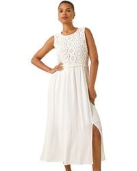 Roman Crochet Bodice Midi Dress in Black | Lyst UK