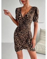 Everyday the Label Leopard Print Mini Dress in Brown | Lyst UK