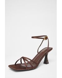 Quiz Bottle Satin Strappy Flared Heels in Green | Lyst UK