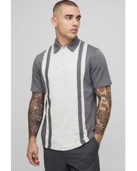BoohooMAN Slim Panelled Zip Neck Interlock Polo in White for Men | Lyst UK