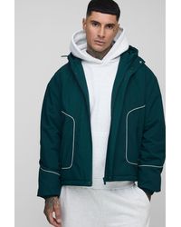 BoohooMAN Plus Regular Fit Piping Detail Nylon Padded Parka in Green ...