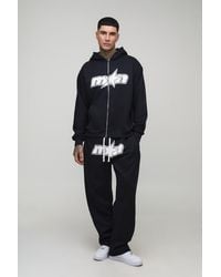 BoohooMAN Tall Oversized Boxy Star Printed Zip Through Hoodie in Black ...