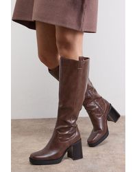 Oasis Tabitha Faux Suede Buckle Detail Square Toe High Block Heel Boot ...