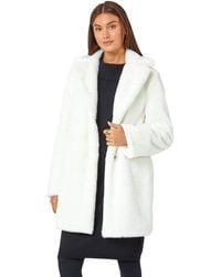 Roman Faux Fur Textured Coat in Black | Lyst UK