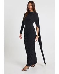 Boohoo Key Hole Drape Detail Slinky Long Sleeve Maxi Dress in Blue ...