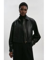 Karen Millen Plus Size Faux Leather Tailored Bomber Jacket in Blue ...