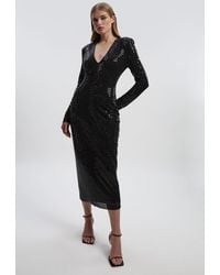 Karen Millen Crystal Embellished Organdie Balloon Sleeve Midi Dress in ...