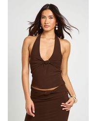 Boohoo Double Layer Slinky Asym Shoulder Knot Detail Top in Purple ...