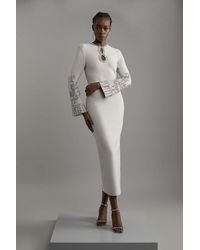 Karen Millen Feather Figure Form Bandage Knit Maxi Dress in Blue | Lyst UK