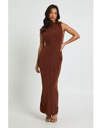 Boohoo Acetate Slinky Twist Neck Maxi Dress in Green | Lyst UK