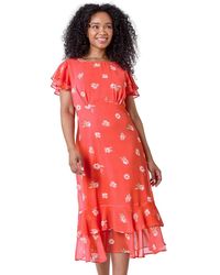 Roman Watercolour Fern Chiffon Dress in Blue | Lyst UK