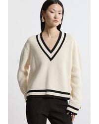 Karen Millen Cotton V Neck Knit Boxy Jumper in Black | Lyst UK