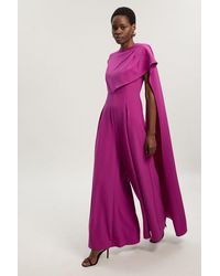 Karen Millen Tailored Drape Cape Wide Leg Jumpsuit in White | Lyst UK