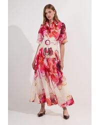 Karen Millen Viscose Satin Oversized Woven Shirt in Pink | Lyst UK