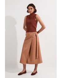 Karen Millen Petite Faux Leather Seam Waist Detail Pencil Midi Skirt in ...