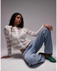 TOPSHOP Knitted Pointelle Tie Cardi in Green | Lyst UK