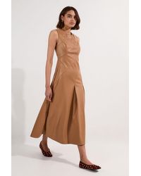 Karen Millen Studded Leather Zip Through Full Midi Dress in Black | Lyst UK