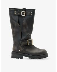 AllSaints Reina Leather Knee-High Boots in Black | Lyst UK