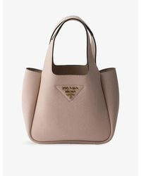 Prada Baulett Logo-Plaque Leather Tote Bag in Yellow | Lyst UK