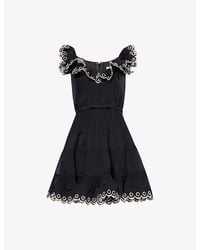 Zimmermann Embroidered Frilled Mini Dress in Natural | Lyst