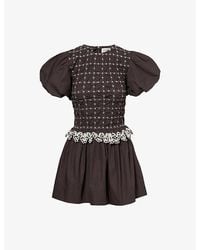 Damson Madder Lilo Shirred Dot-Print Cotton Mini Dress in Metallic ...