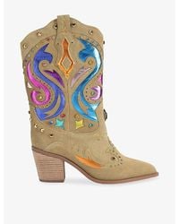Kurt Geiger Kc Kiss Suede Heeled Cowboy Boots in White | Lyst