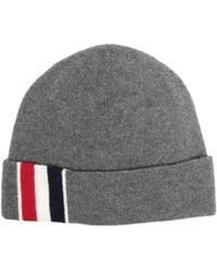 Thom Browne Cable Knit Striped Wool Beanie in Grey for Men | Lyst UK