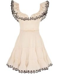 Zimmermann Embroidered Frilled Mini Dress in Natural | Lyst
